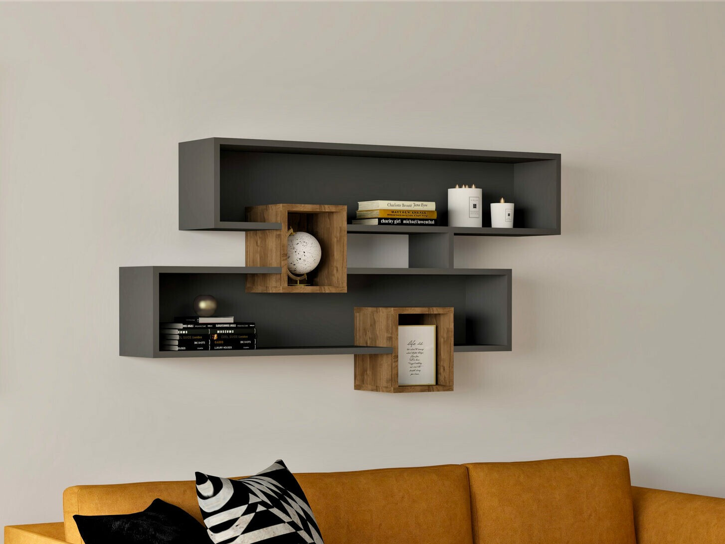 Raft de perete Kailua 403 (Antracit + Nuca) - Mobilier pentru camera de ...